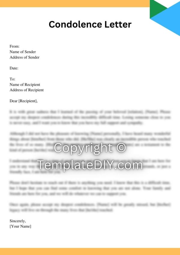 Professional Condolence Letter Sample with Examples [Word]