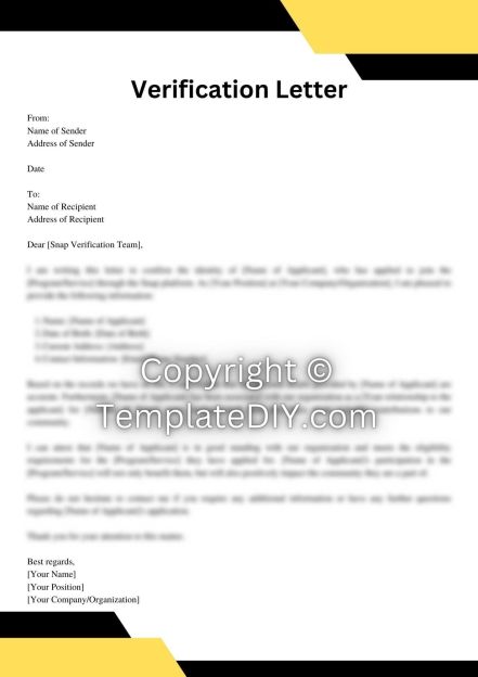 SNAP Verification Letter Template | Download Now