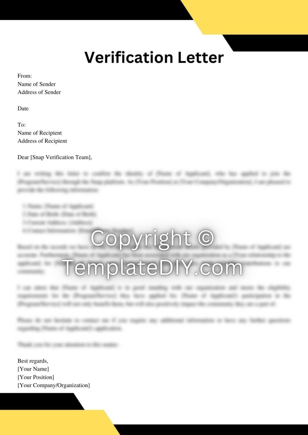 SNAP Verification Letter Template | Download Now