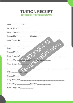 School Tuition Receipt Template Printable PDF, Excel, Word