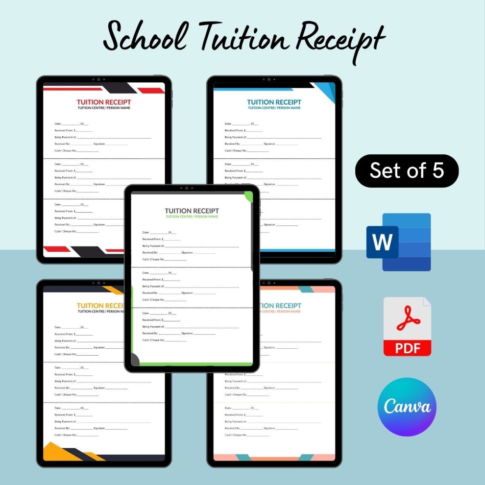 School Tuition Receipt Template Printable PDF, Excel, Word
