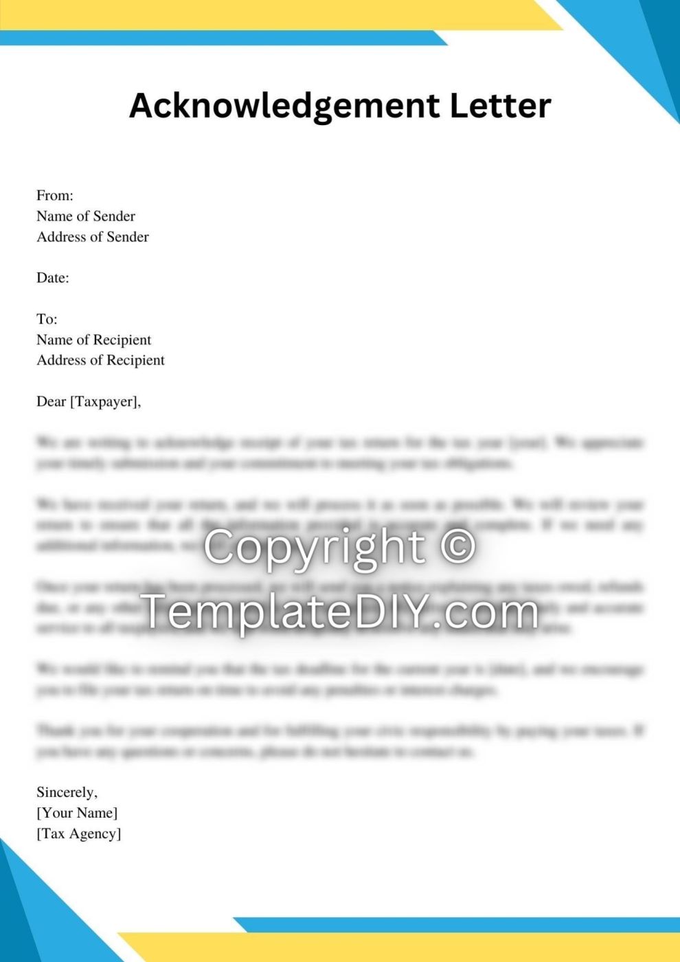 Tax Acknowledgement Letter Sample Template with Examples