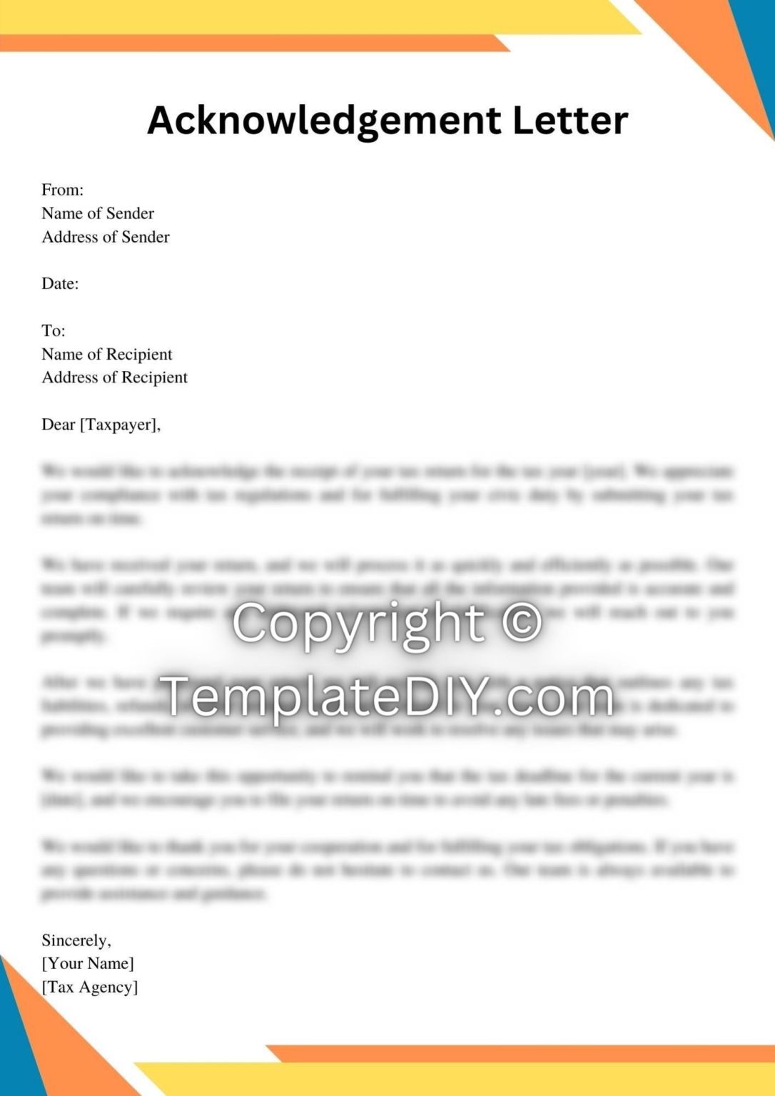 Tax Acknowledgement Letter Sample Template with Examples