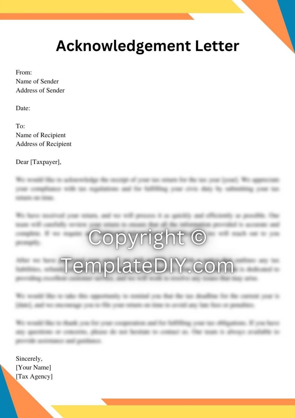 Tax Acknowledgement Letter Sample Template with Examples