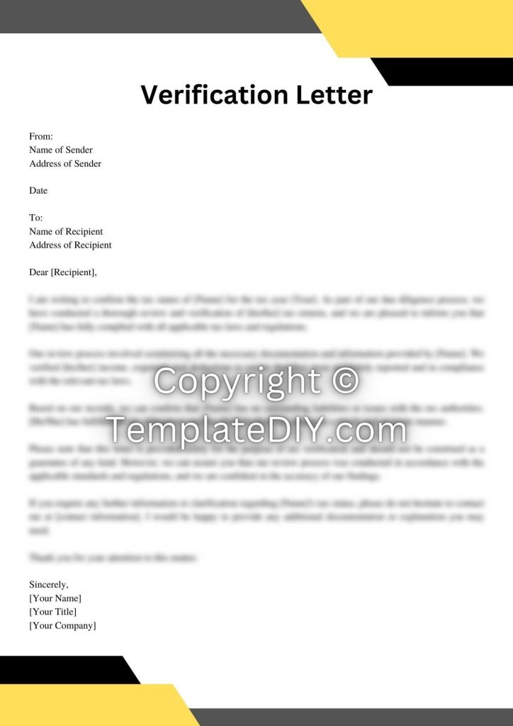 Tax Verification Letter Sample with Examples [Word]