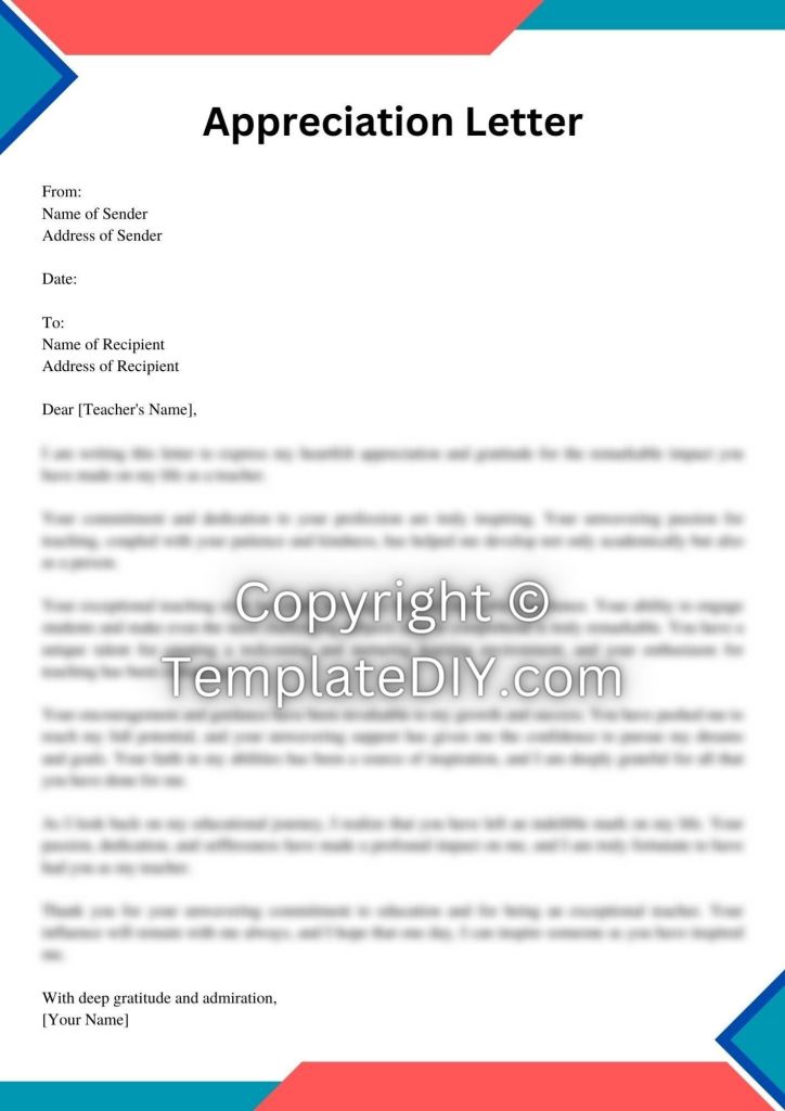 Teacher Appreciation Letter Sample with Examples [Word]