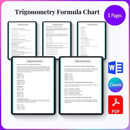 Trigonometry Formula Chart Printable Template PDF, Word