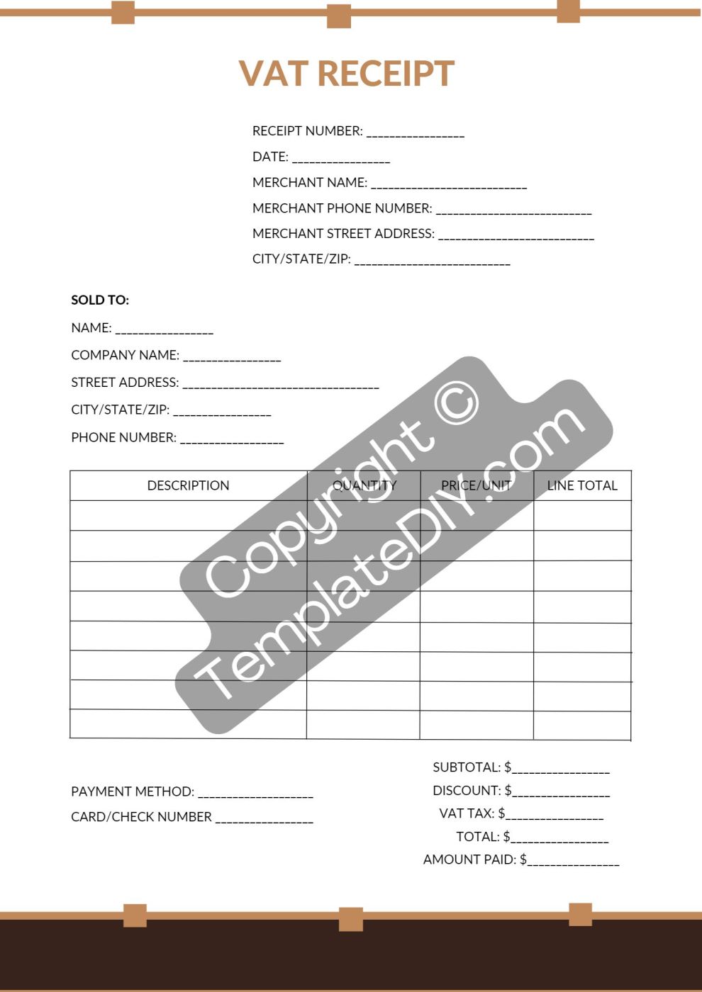VAT Receipt Template Blank Printable in Pdf, Excel, Word
