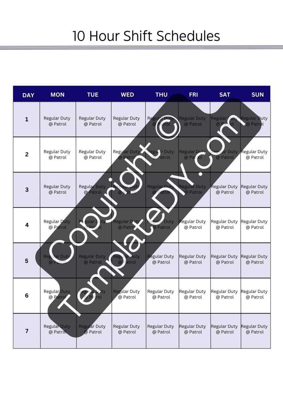 10-Hour Shift Schedules for 7 Days A Week Template Printable