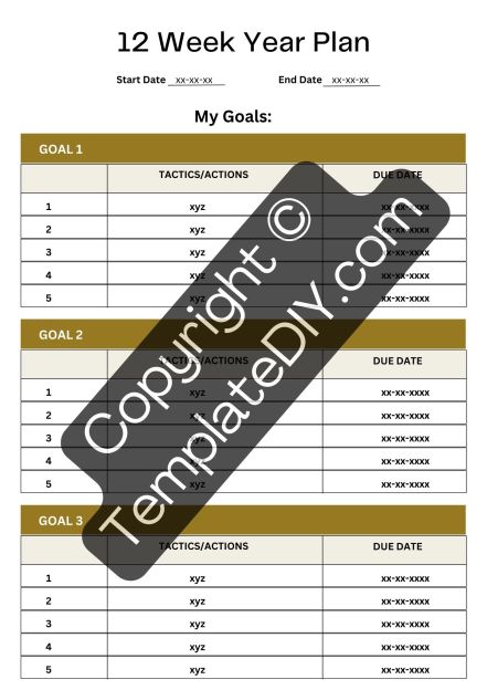 12 Week Year Templates Printable PDF, Word [Editable]