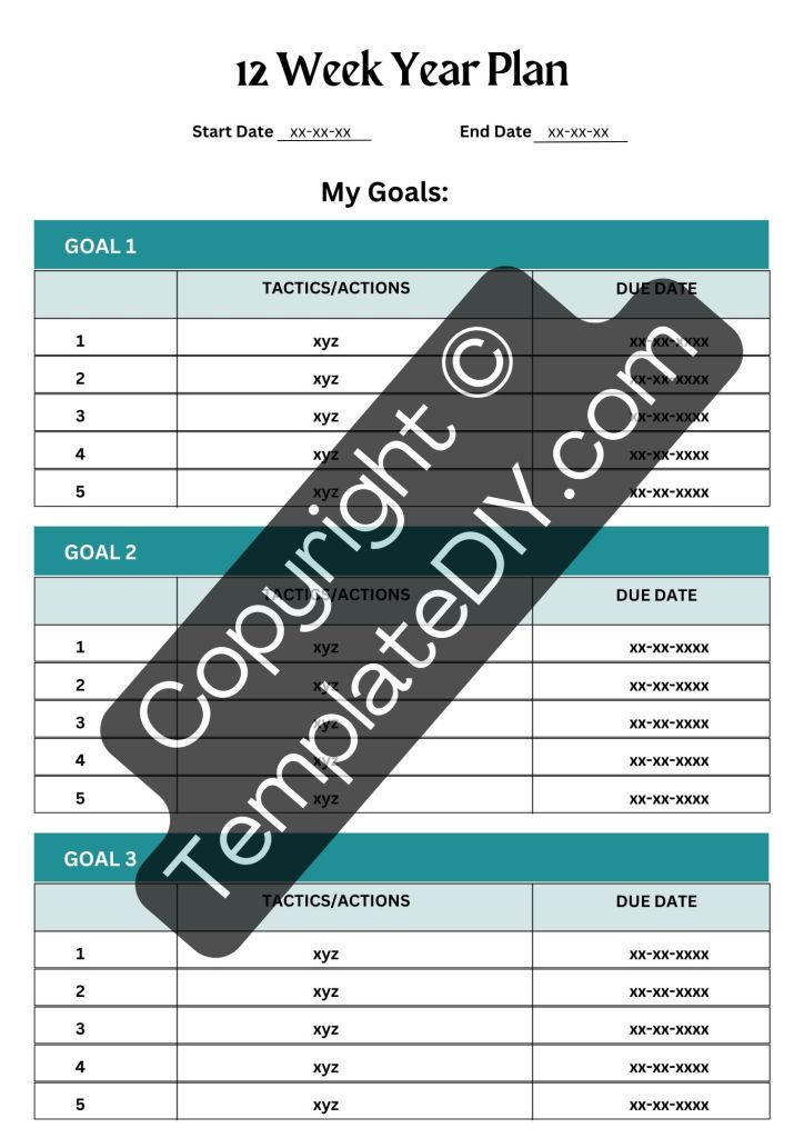 12 Week Year Templates Printable PDF, Word [Editable]