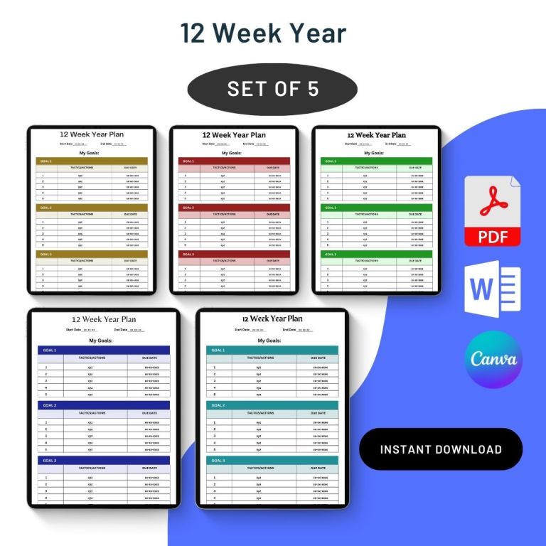 12 Week Year Templates Printable PDF, Word [Editable]