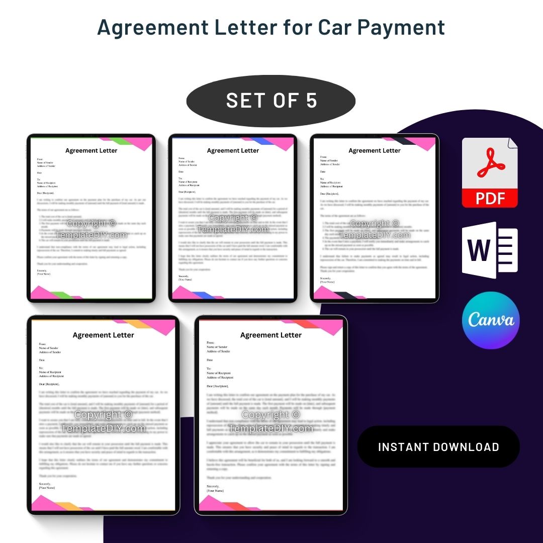 Agreement Letter for Car Payment Sample with Examples