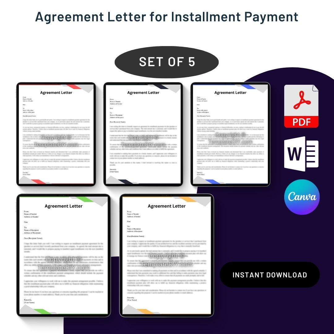 Agreement Letter for Installment Payment Sample [Word]