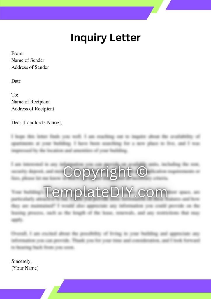 Apartment Inquiry Letter Sample with Examples [Word]