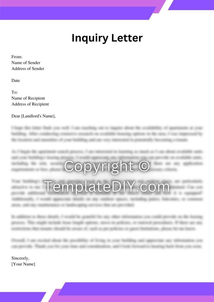 Apartment Inquiry Letter Sample with Examples [Word]