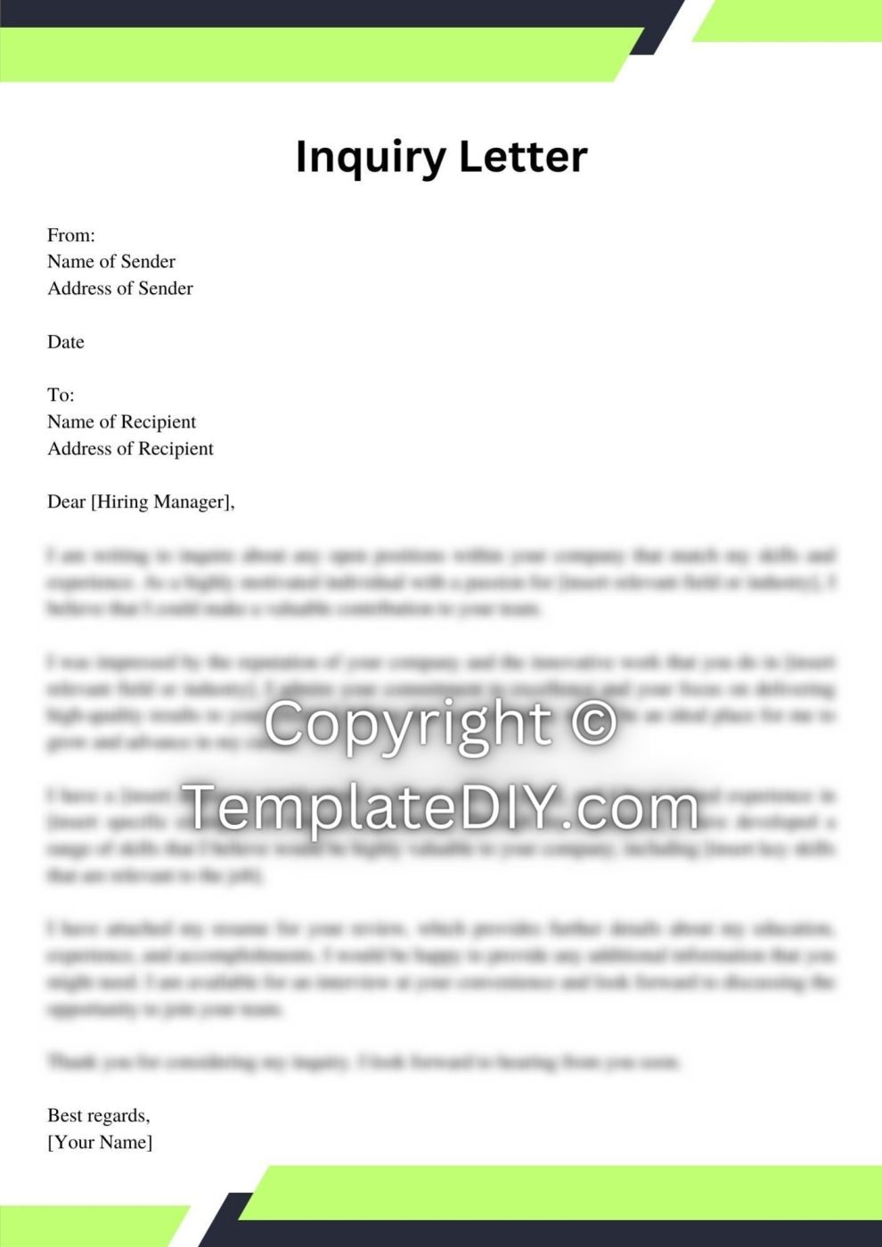 Application Inquiry Letter Sample with Examples [Word]