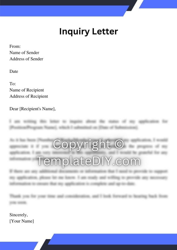 Application Status Inquiry Letter Template Download
