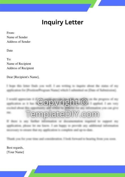 Application Status Inquiry Letter Template Download
