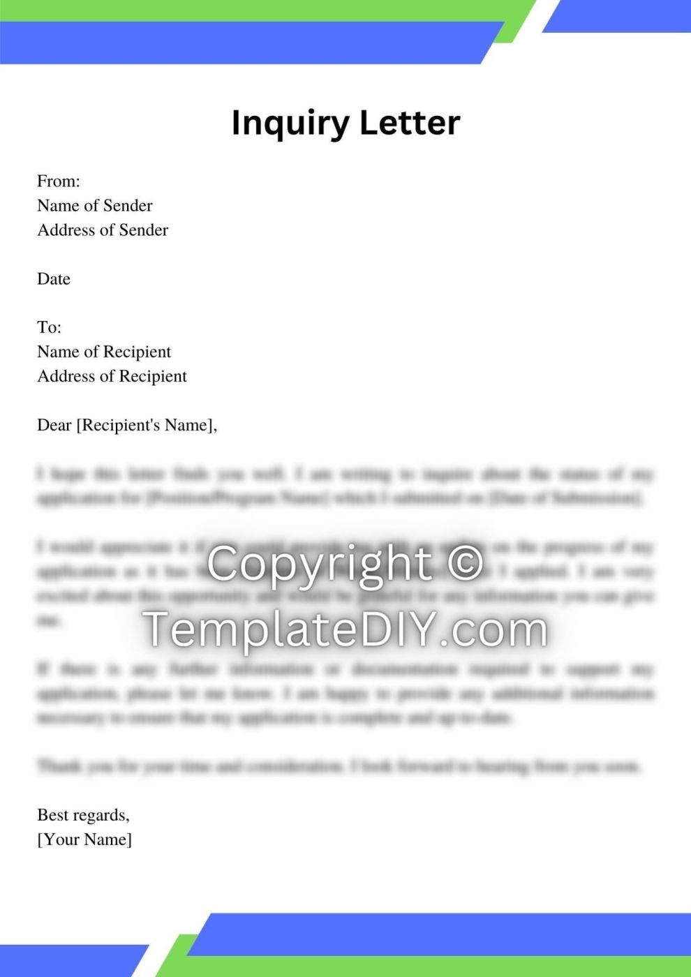 Application Status Inquiry Letter Template Download