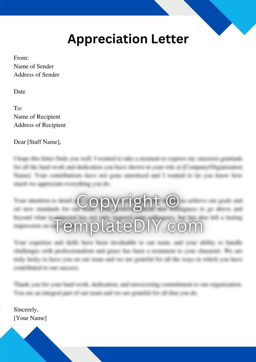 Appreciation Letter to Staff Sample Template with Examples