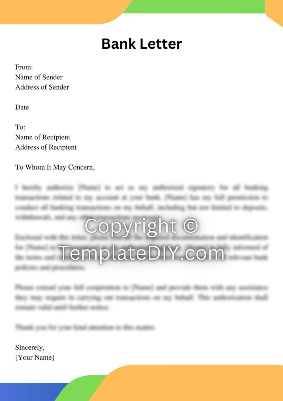 Bank Authorization Letter Sample Template with Example