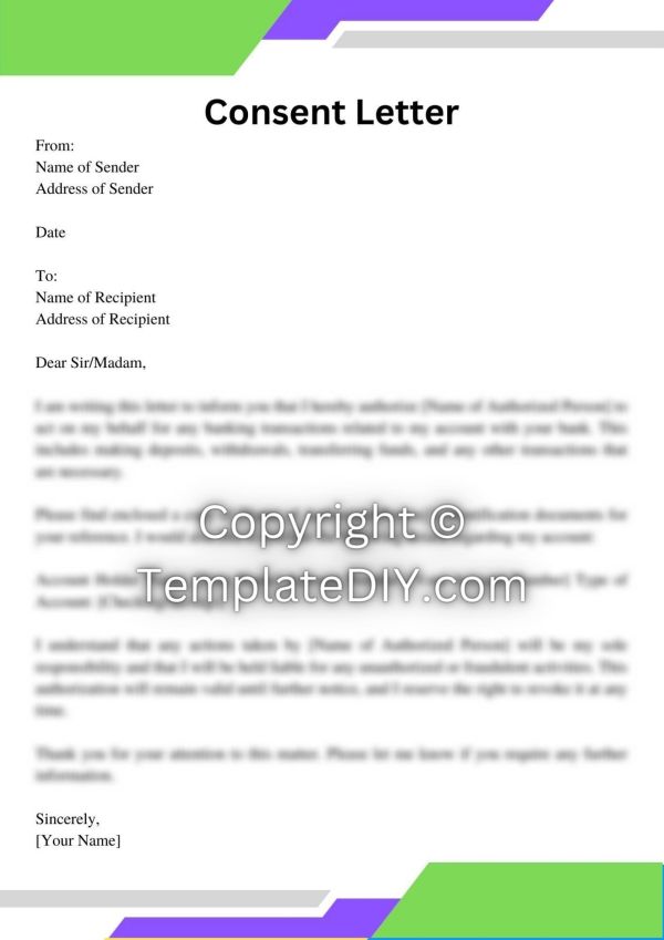 Bank Consent Letter Template – PDF & Word Download