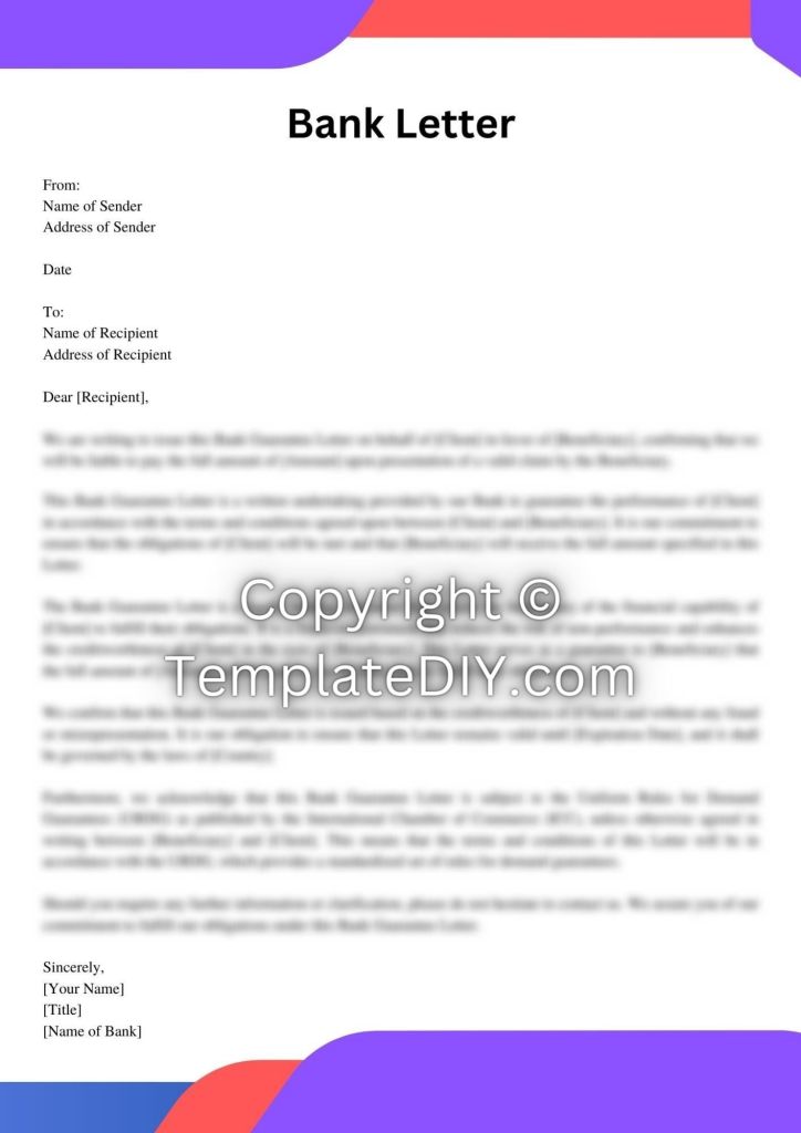 Bank Guarantee Letter Sample Template with Examples