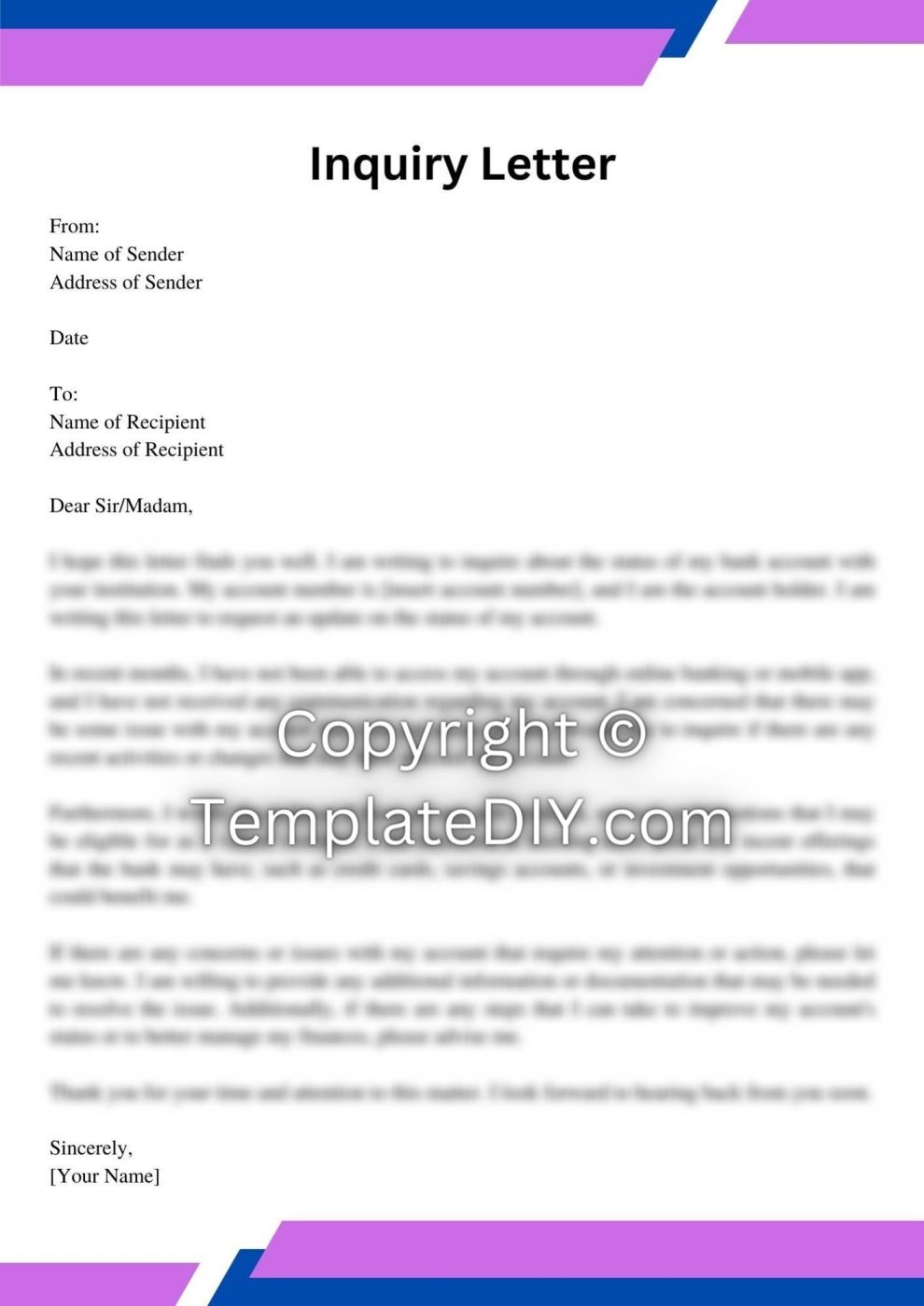 Bank Inquiry Letter Sample with Examples [Word Editable]