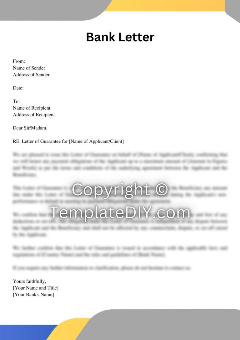 Bank Letter of Guarantee Sample with Examples [Word]