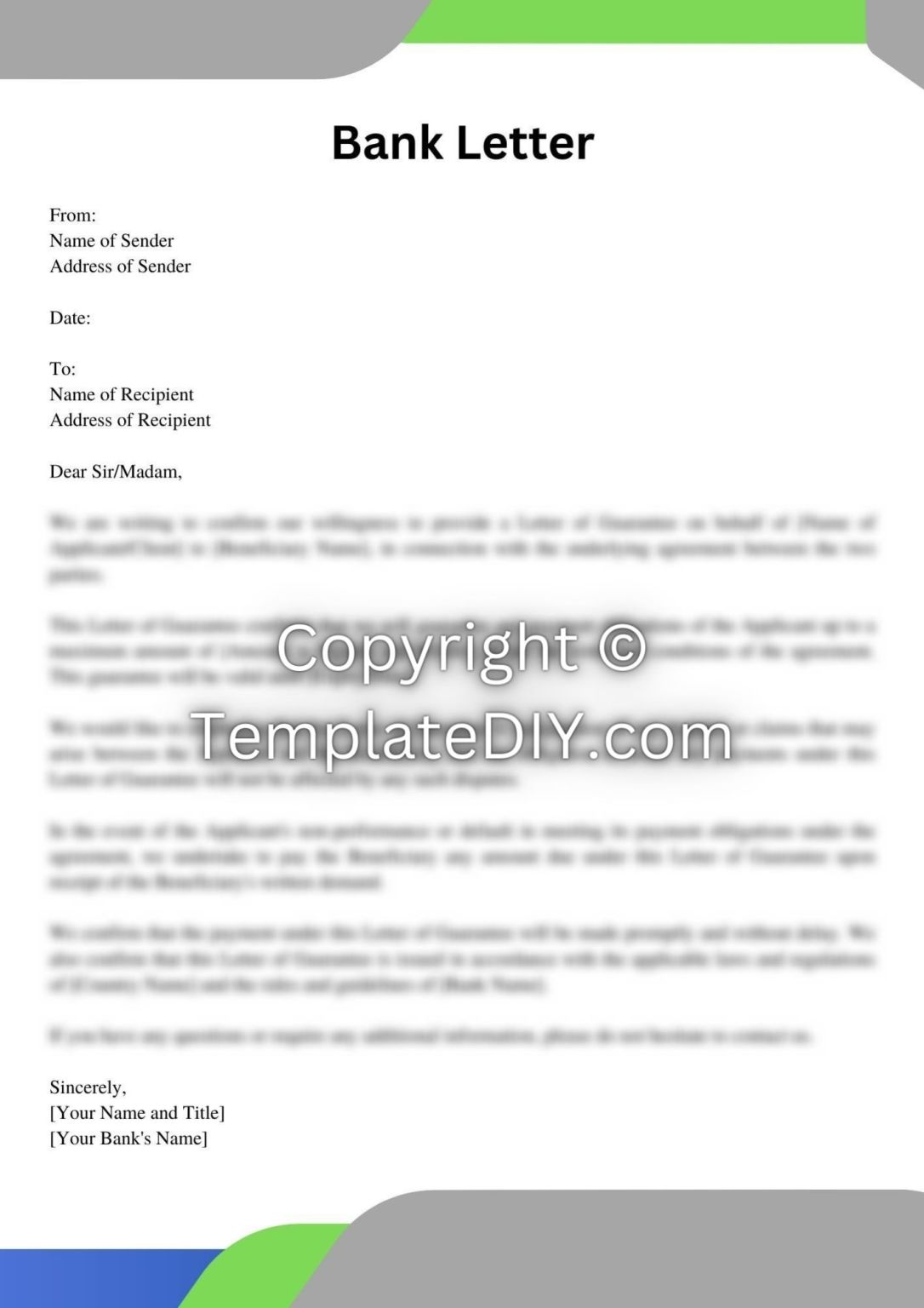 Bank Letter of Guarantee Sample with Examples [Word]
