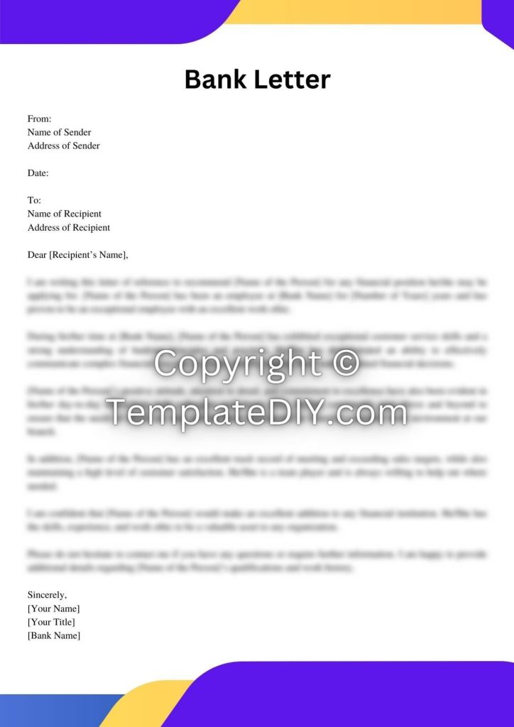 Bank Letter of Reference Sample Template with Examples