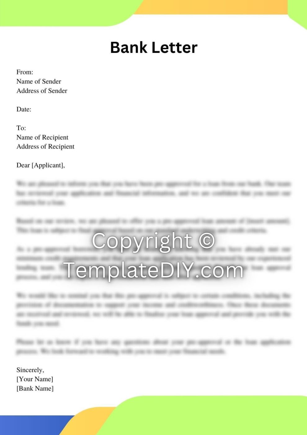 Bank Pre Approval Letter Sample with Examples [Word]