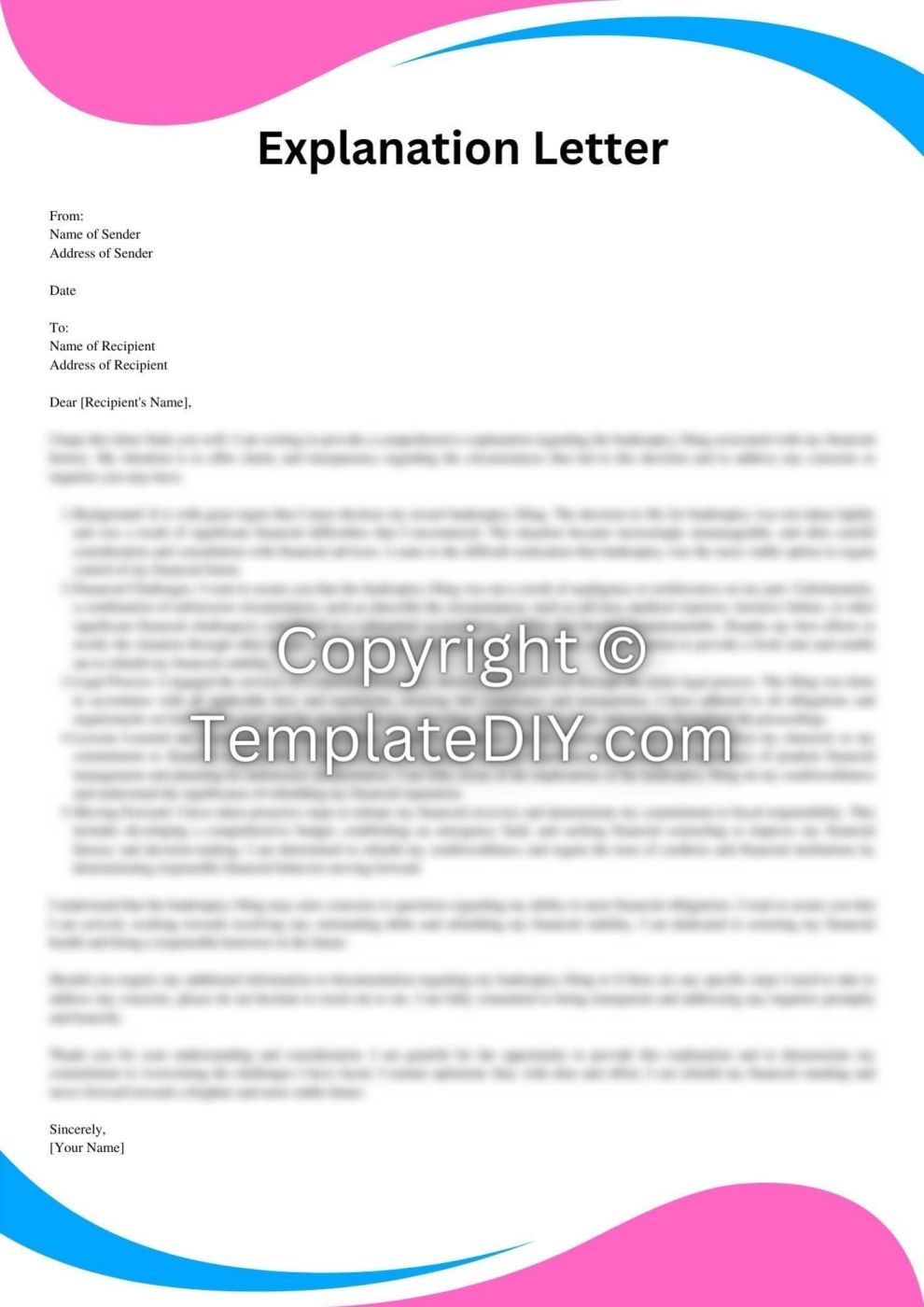 Bankruptcy Letter of Explanation Sample with Examples