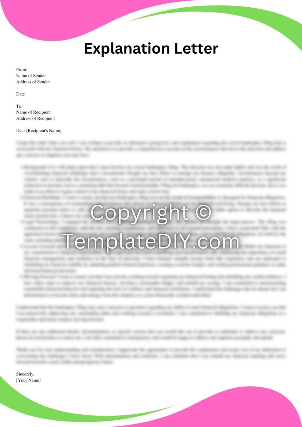 Bankruptcy Letter of Explanation Sample with Examples