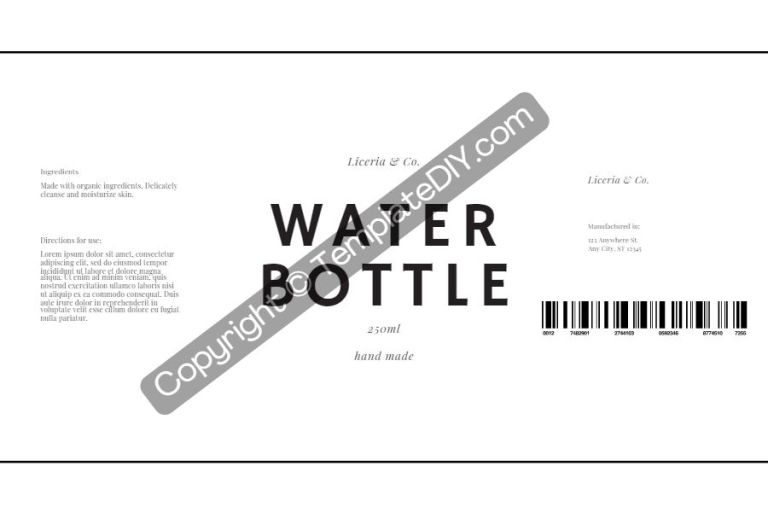 Water Bottle Label Template Printable in PDF, Word