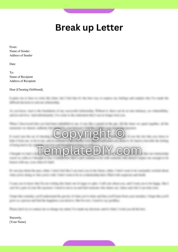 Break Up Letter to Cheating Girlfriend Sample and Examples