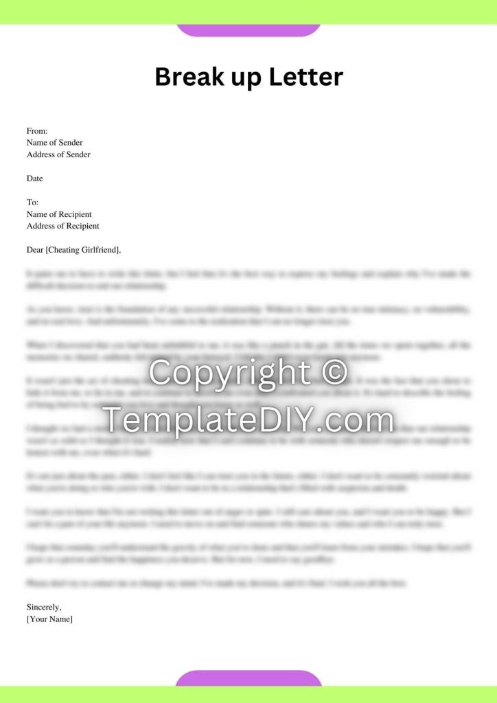 Break Up Letter to Cheating Girlfriend Sample and Examples