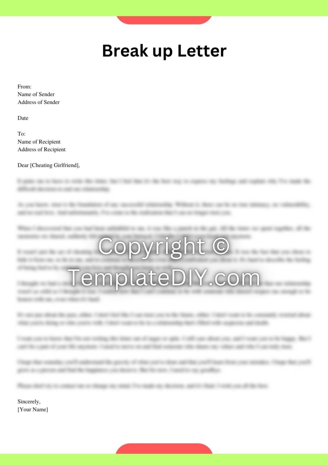 Break Up Letter to Cheating Girlfriend Sample and Examples