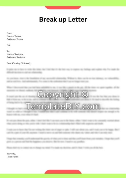 Break Up Letter to Cheating Girlfriend Sample and Examples