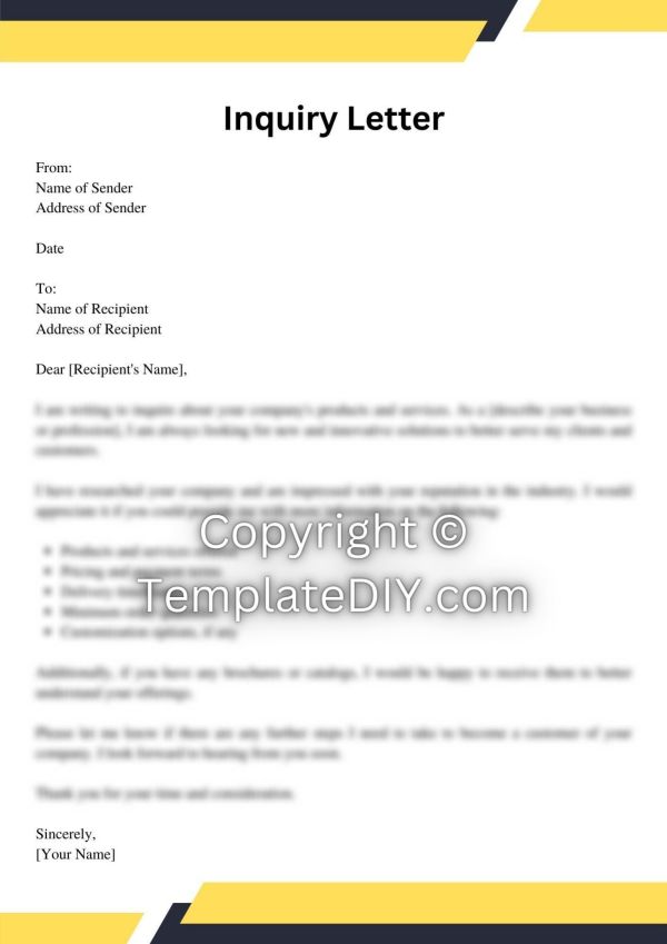 Business Inquiry Letter Sample with Examples [Word]