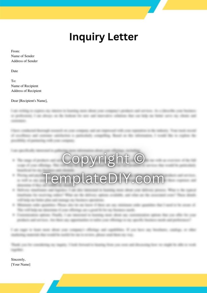Business Inquiry Letter Sample with Examples [Word]