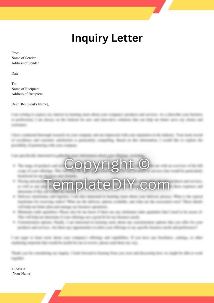 Business Inquiry Letter Sample with Examples [Word]