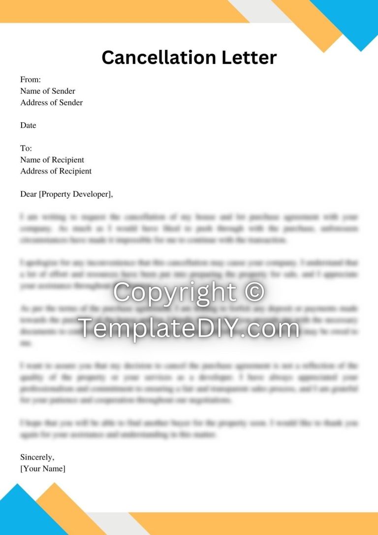 Cancellation Letter for House and Lot Sample and Examples
