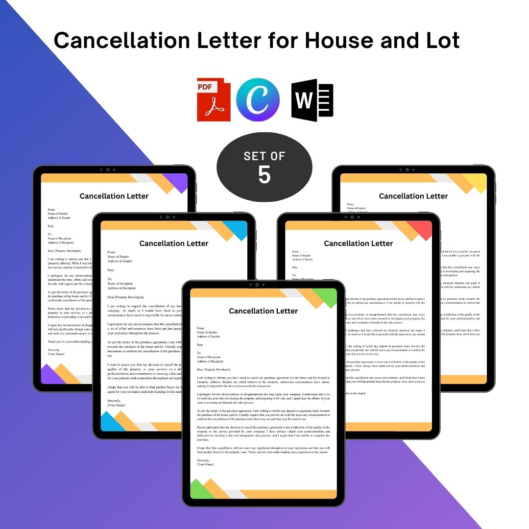 Cancellation Letter for House and Lot Sample and Examples