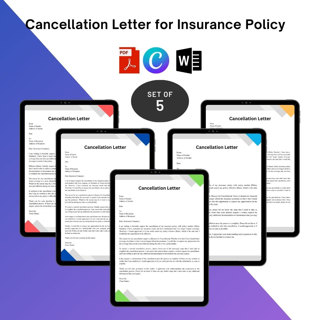 Cancellation Letter for Insurance Policy Template PDF, Word