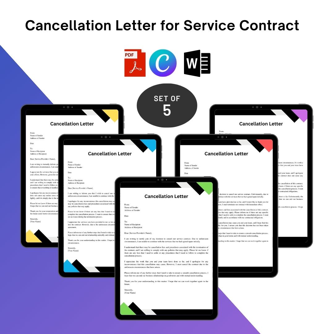 Cancellation Letter for Service Contract Sample [Word]