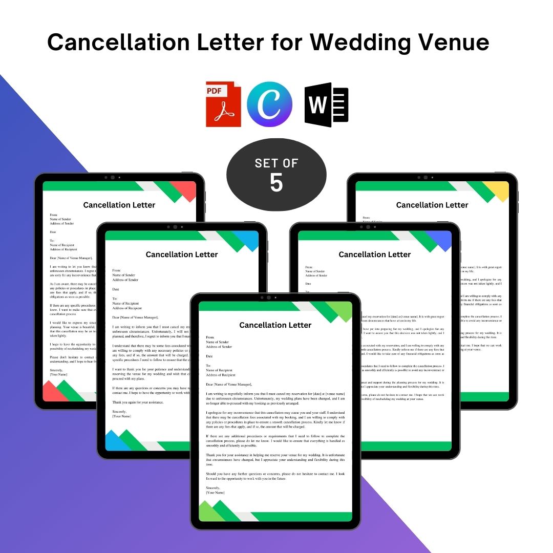Cancellation Letter for Wedding Venue Sample with Examples