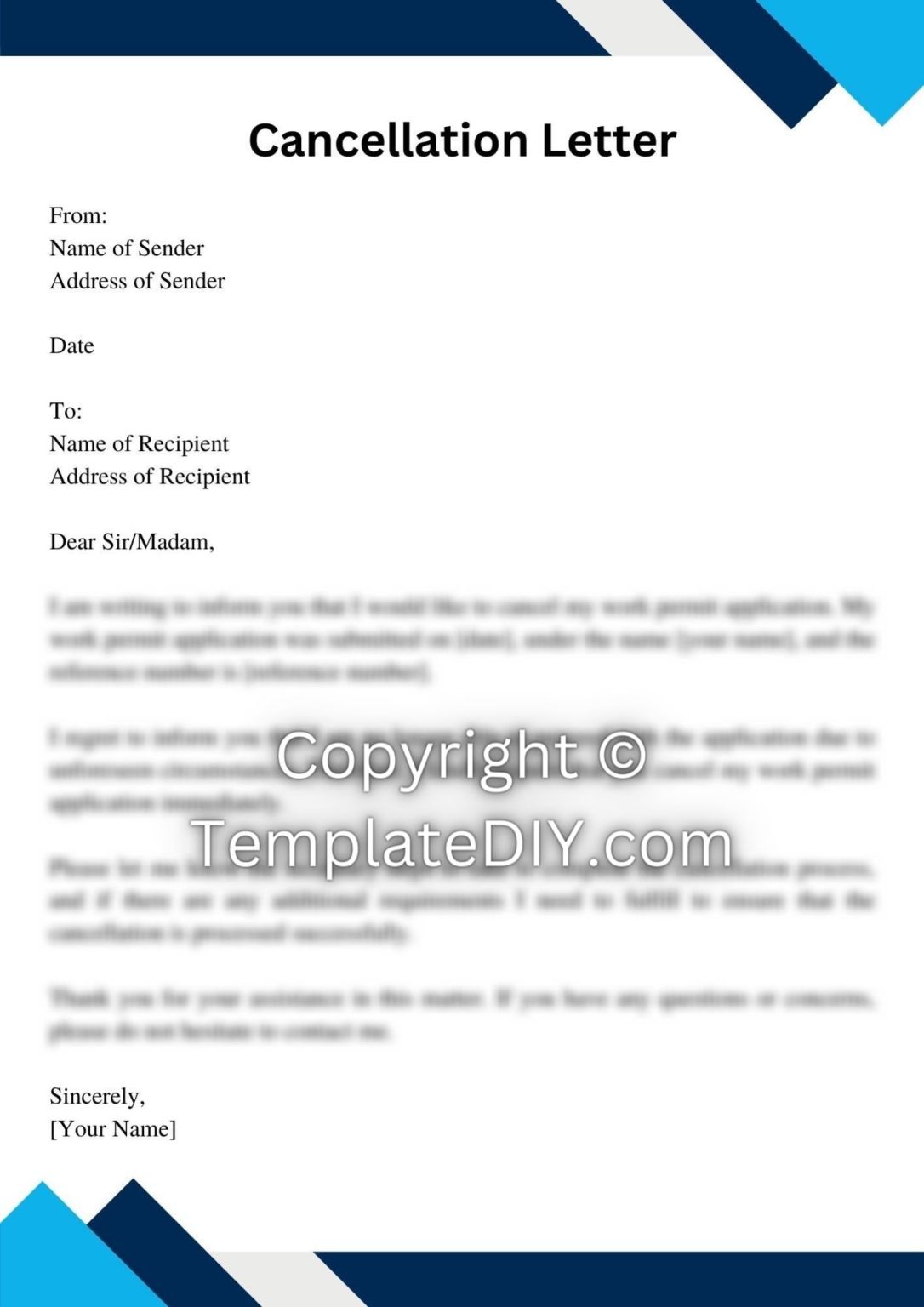 Cancellation Letter for Work Permit Sample & Template