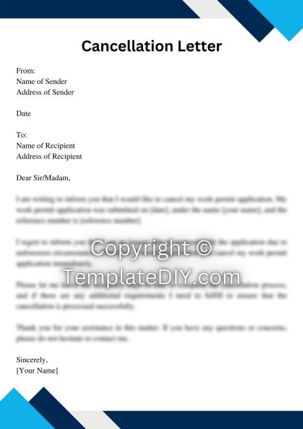 Cancellation Letter for Work Permit Sample & Template